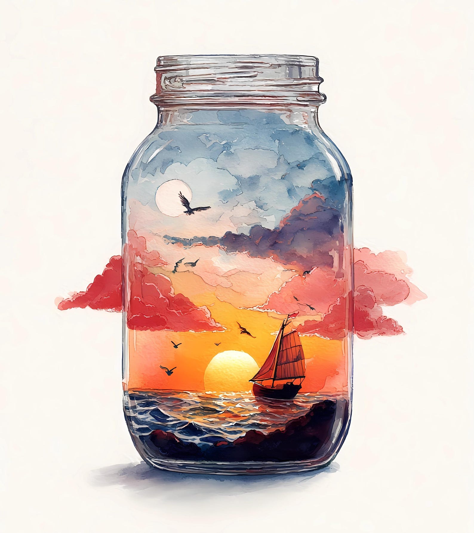 Watercolor Sailboat Jar Art: Nautical Sunset Print Bundle (PNG JPG) - Etsy