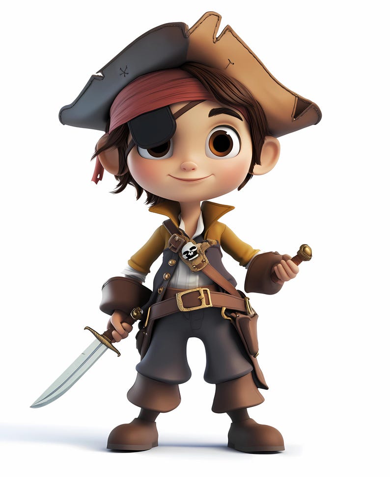 8 Boy Pirate Watercolor Clipart, Cute Pirate Boy Clip Art, Cartoon ...