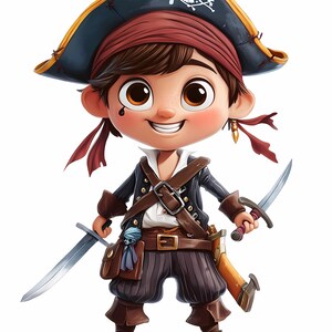 8 Boy Pirate Watercolor Clipart, Cute Pirate Boy Clip Art, Cartoon ...