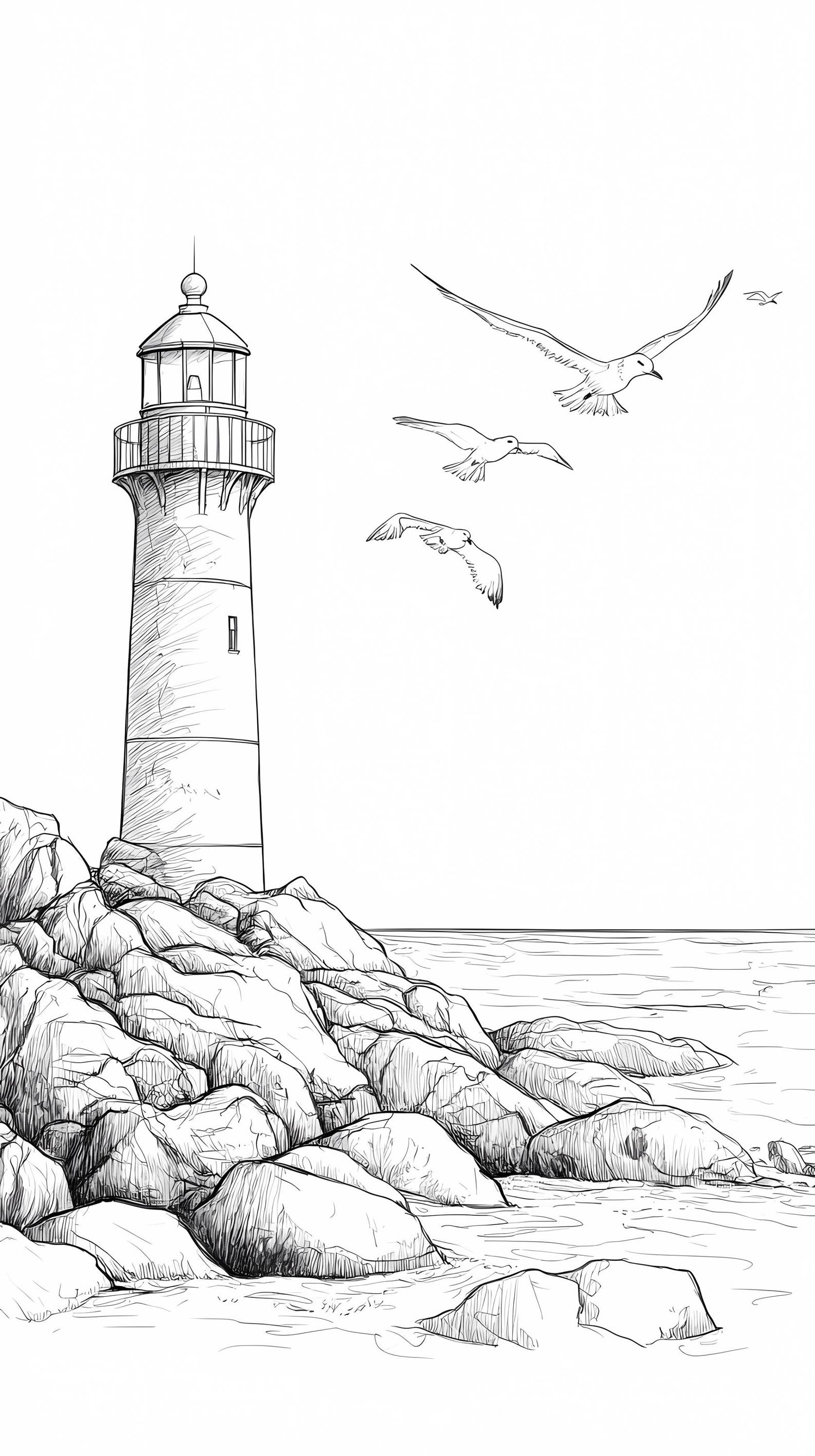 Lighthouse Clipart Set: Hand-drawn Pencil Ocean PNG Bundle (digital ...