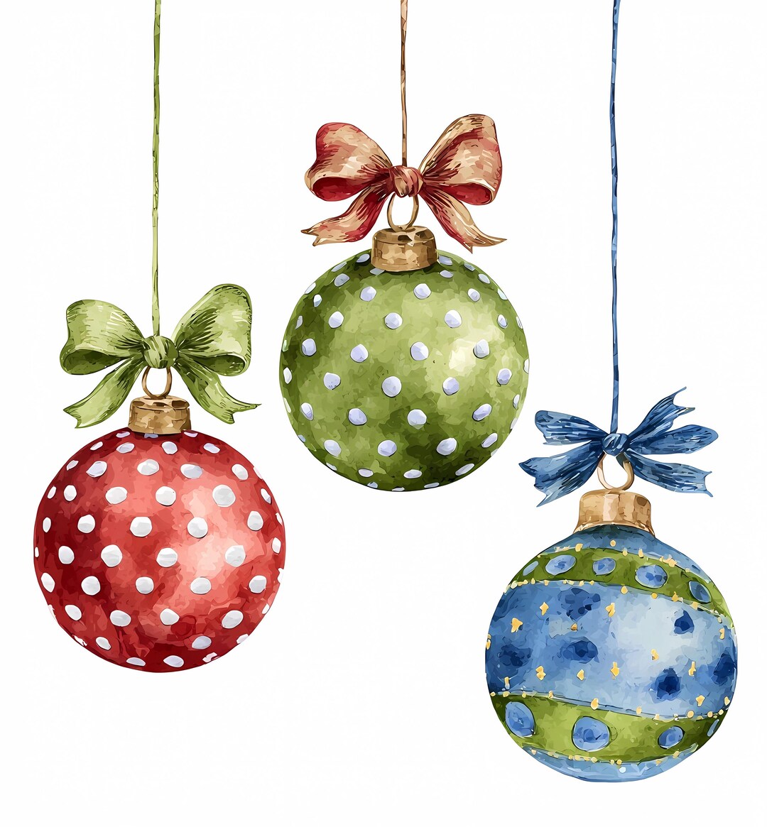 Watercolor Christmas Ornaments Clipart: Polka Dot Baubles (PNG JPG ...