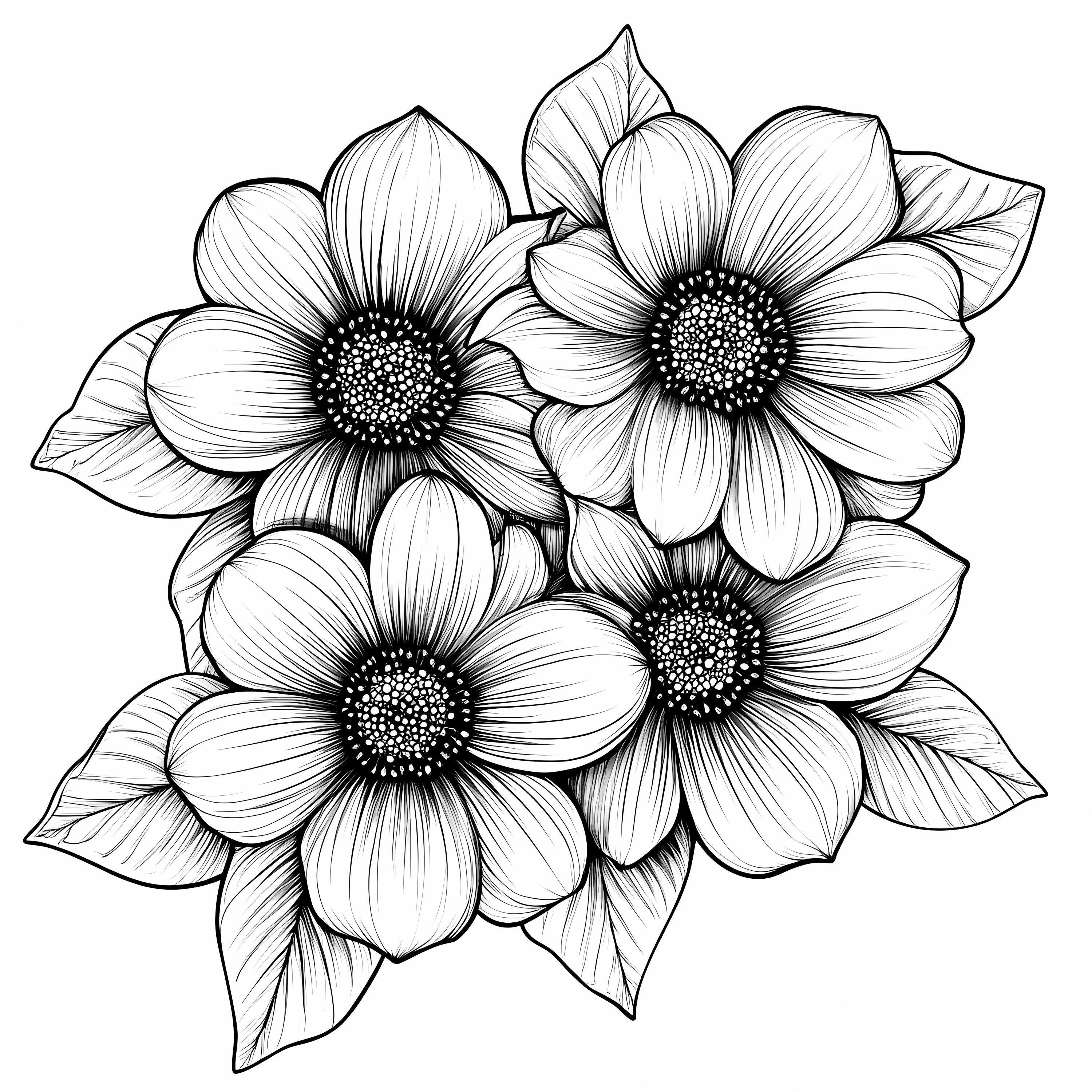 Floral Line Art Clipart Bundle: Black & White Flower Stems (PNG JPG) - Etsy