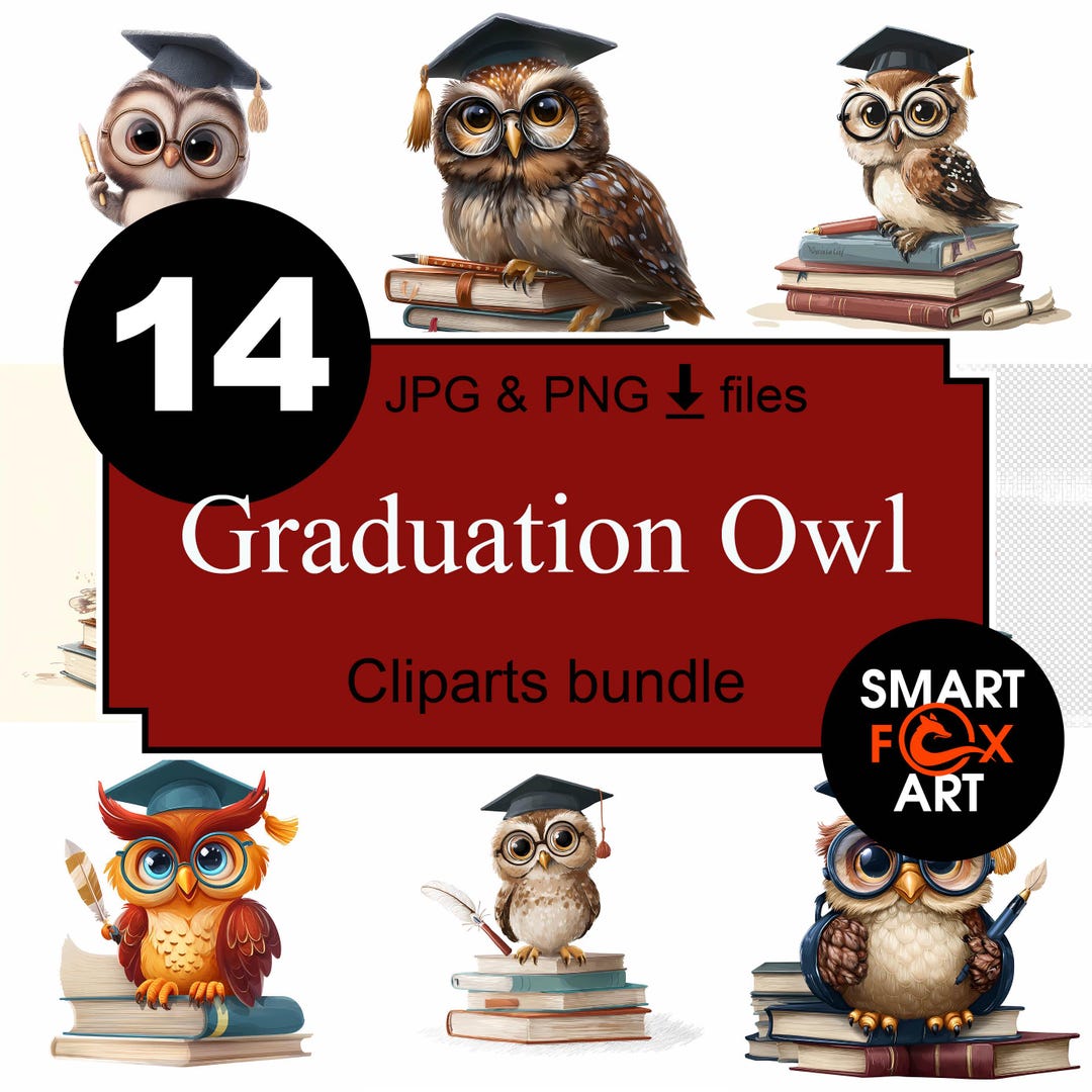 Graduation Owl Clipart, PNG JPG Set Digital Download - Etsy