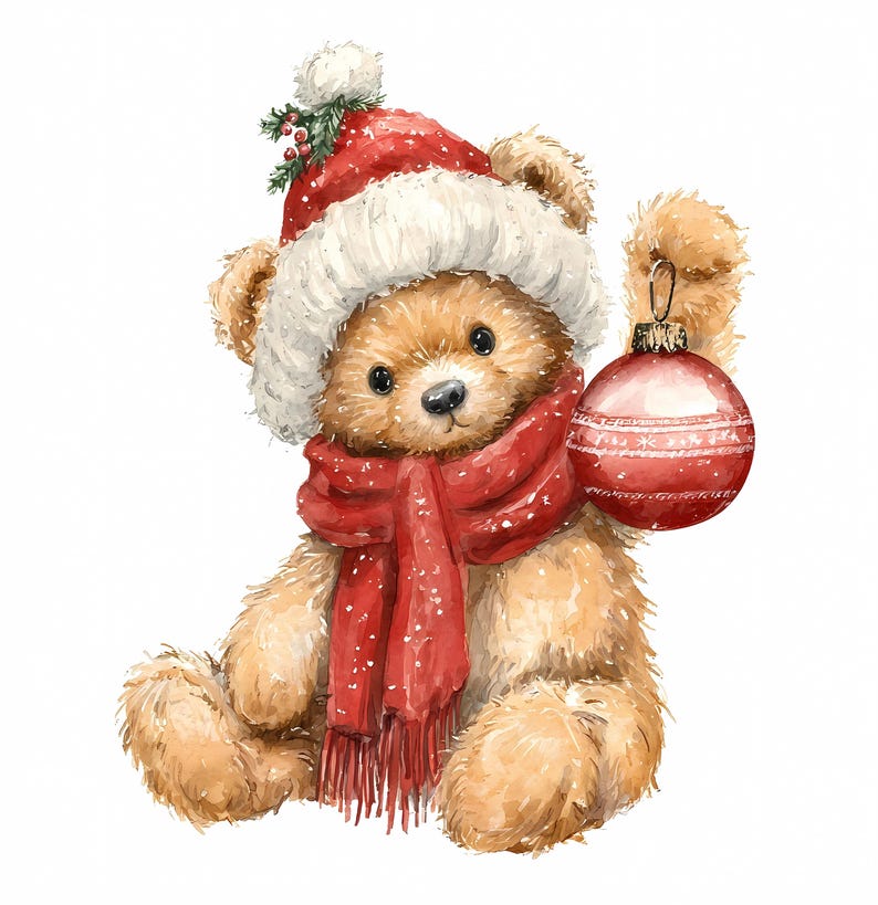 Christmas Teddy Bear Clipart Bundle: Holiday Illustrations, Digital ...
