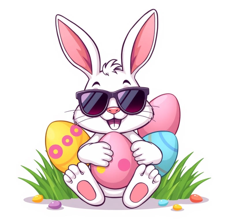 8 Easter Bunny With Easter Eggs and Spring Flowers Png Clipart Bundle ...