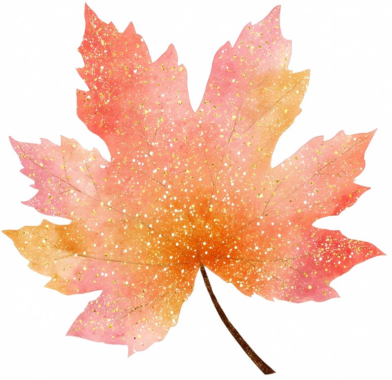 Watercolor Maple Leaf Clipart: Autumn Gold Glitter Leaves, PNG JPG ...