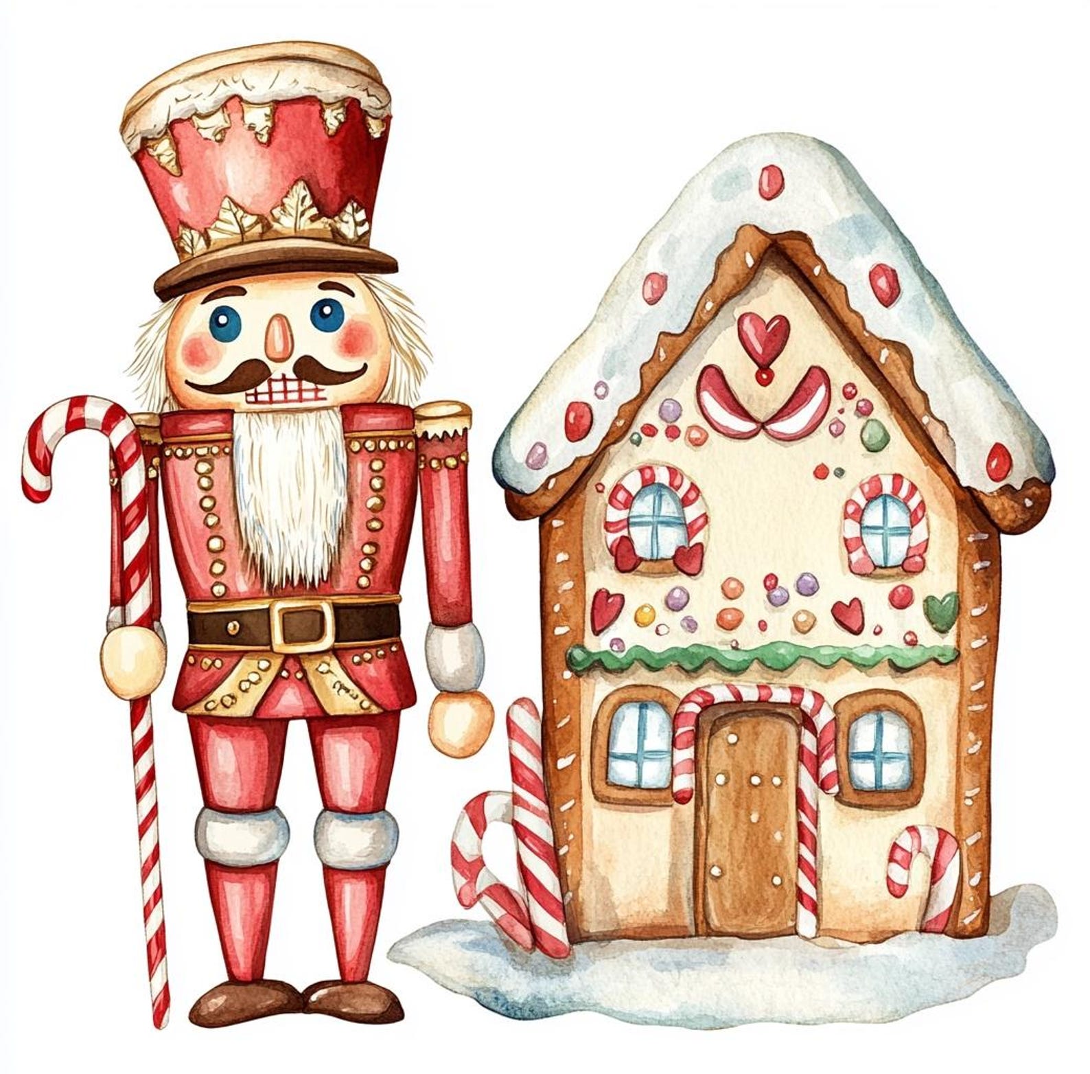 Watercolor Nutcracker & Gingerbread House Clipart Bundle Set of 12 (PNG ...