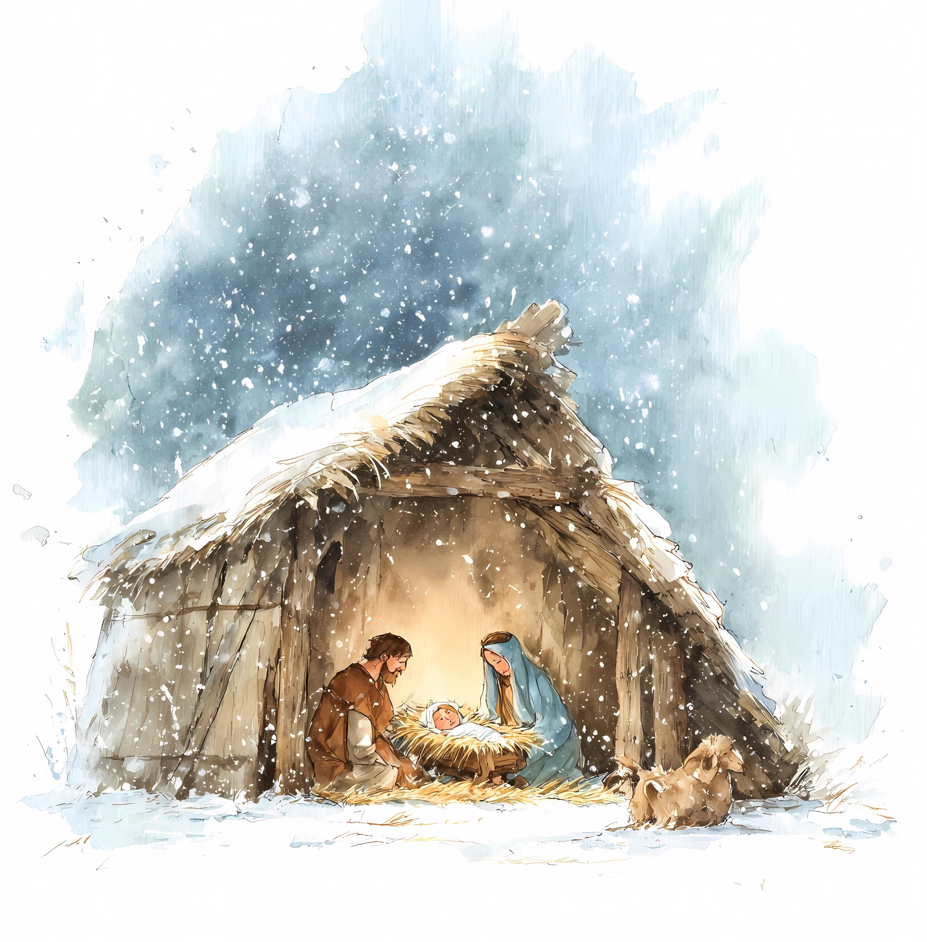 Nativity Watercolor Art Bundle: Holy Family, Manger Scene (digital ...