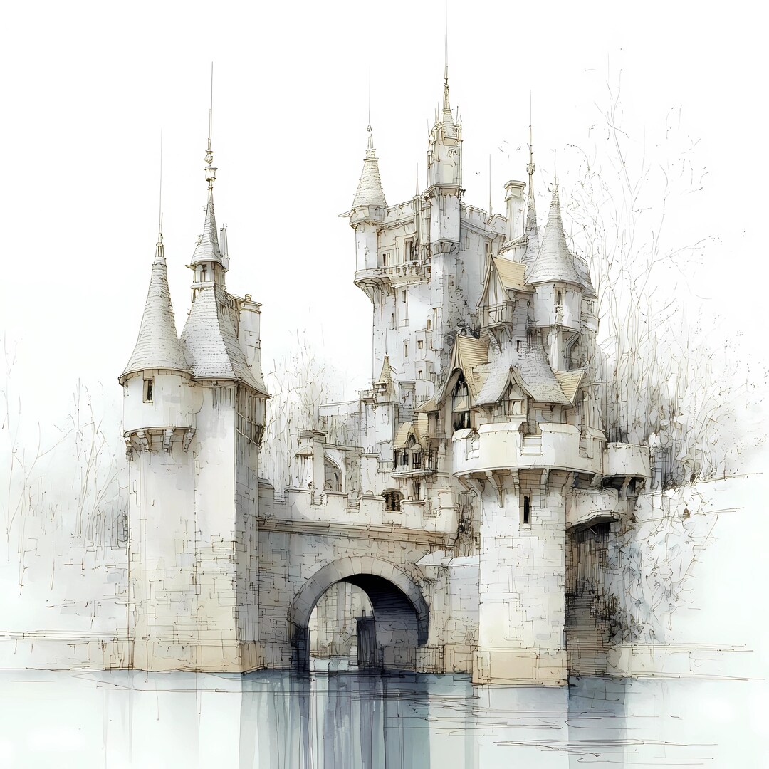 Medieval Castle Watercolor Illustration Bundle Gothic Architecture Art ...