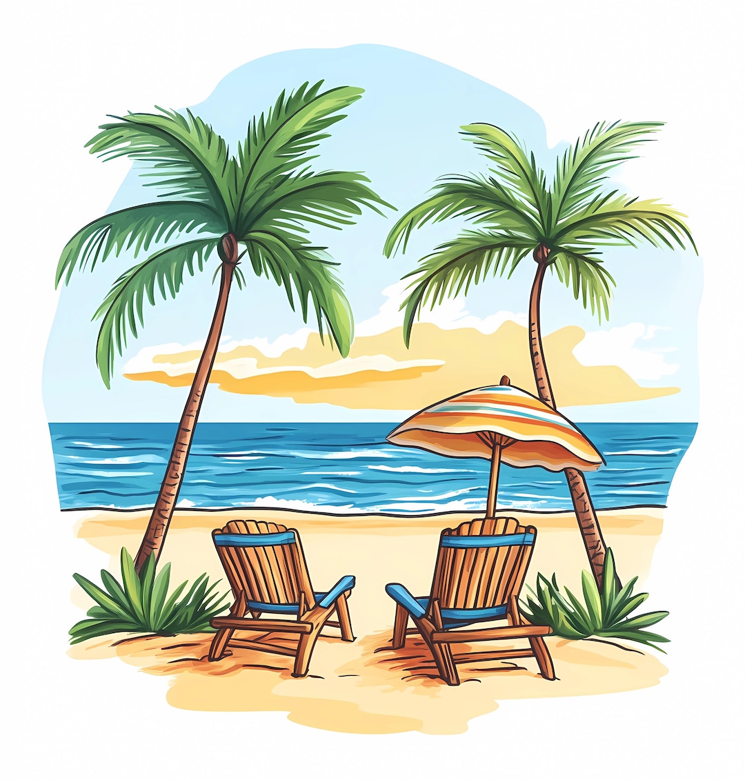 8 PNG Sunny Beach Clipart Bundle, Palmen Clipart, tropischer Strand ...