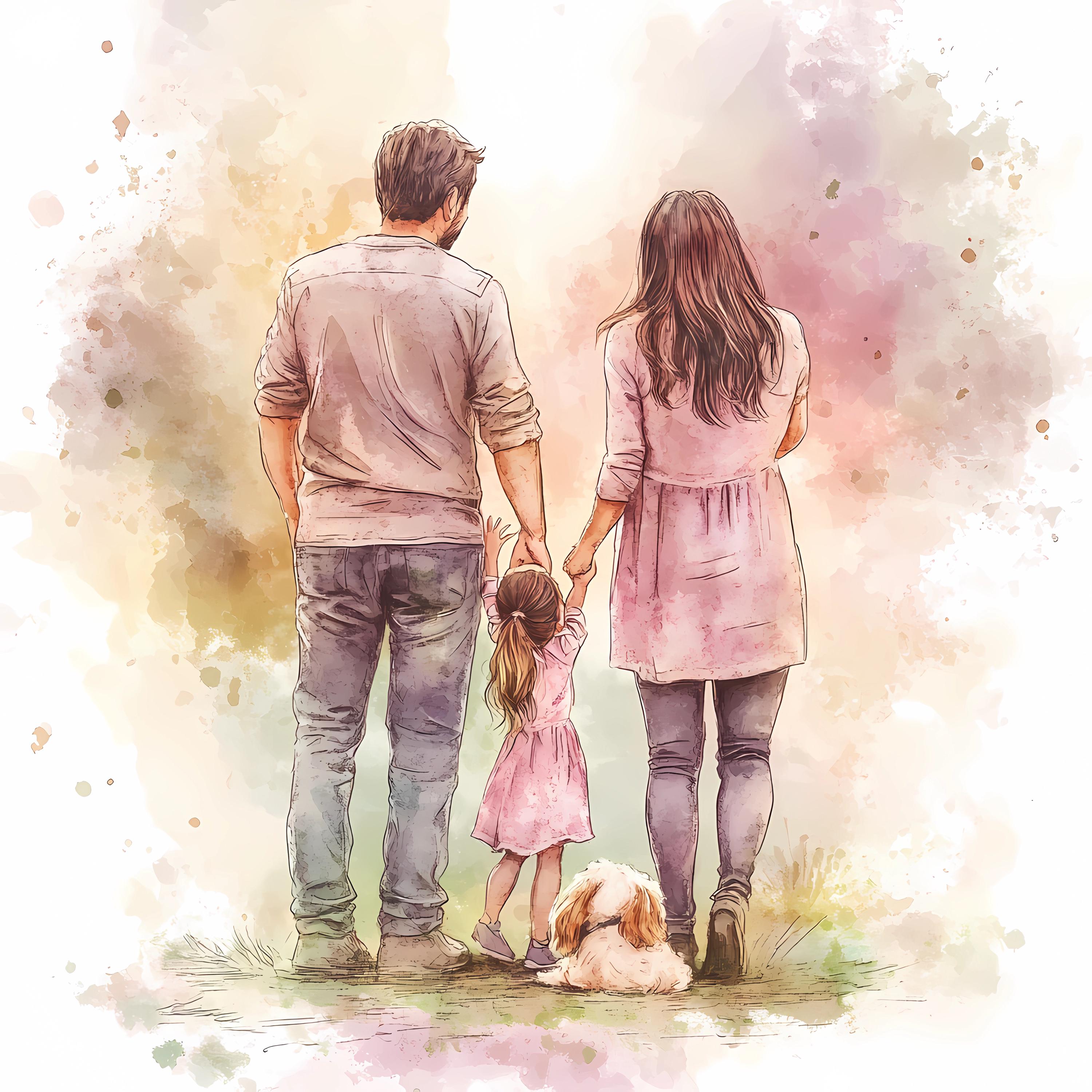 Watercolor Family Clipart Set of 12: Parents, Kids, Dog Illustration ...
