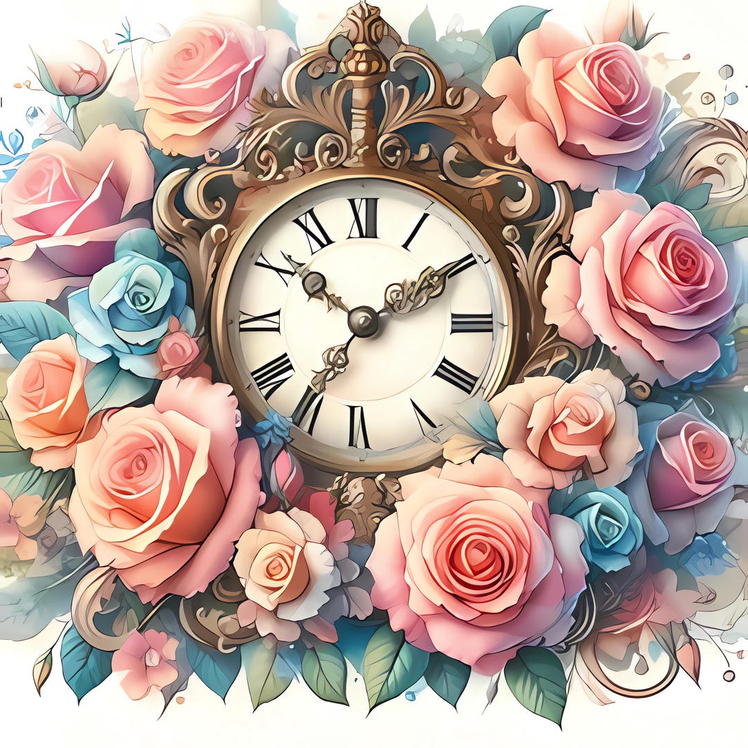 Vintage Rose Clock Floral Victorian Antique Timepiece Art Bundle - Etsy