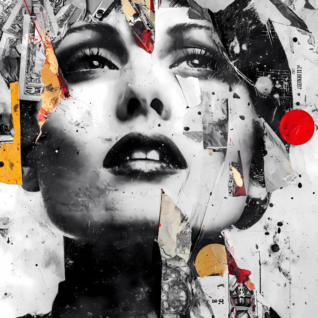 Abstract Playing Card Collage Woman Portrait Art Bundle, Digital ...