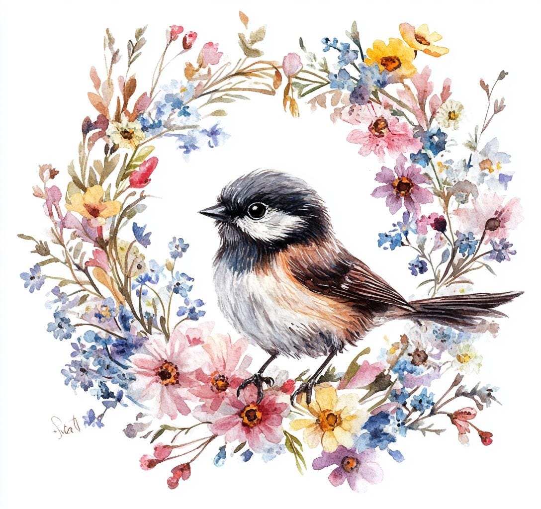 Floral Bird Wreaths Clipart Set of 8 | Watercolor Wildflower Wreath ...