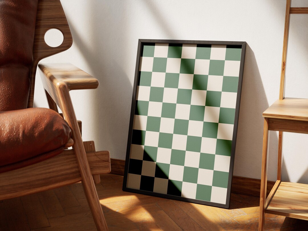 Green Checkerboard Art, Poster, Cartoon, Retro, Trendy, Printable Art ...