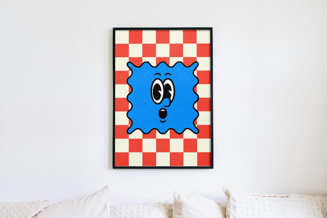 Cartoon Checkerboard Art, Poster, Cartoon, Retro, Printable Art ...