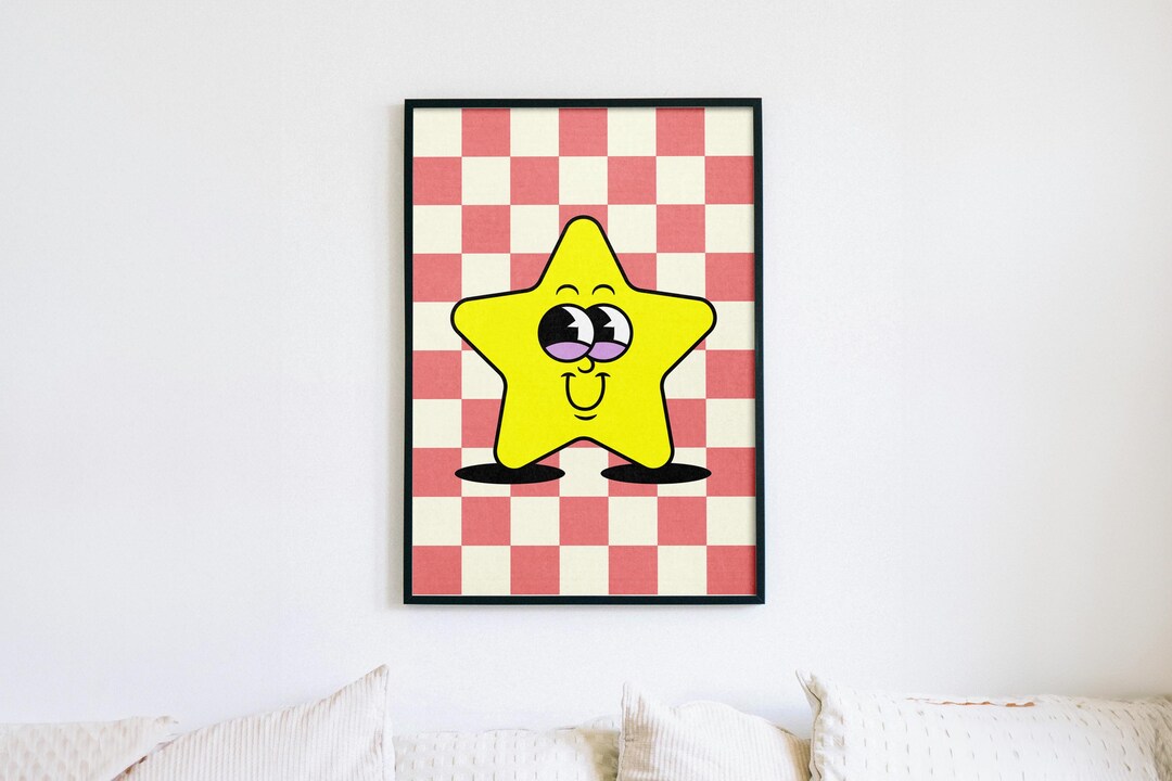 Cheeky Star Cartoon Checkerboard Art, Poster, Cartoon, Retro ...