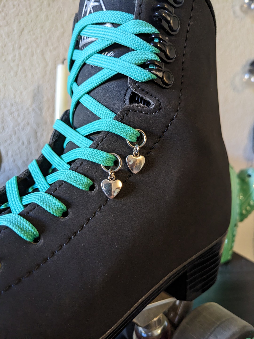 Set of 2 Full Heart Shoelace Charms Durable Steel Jump Rings & Symbol ...