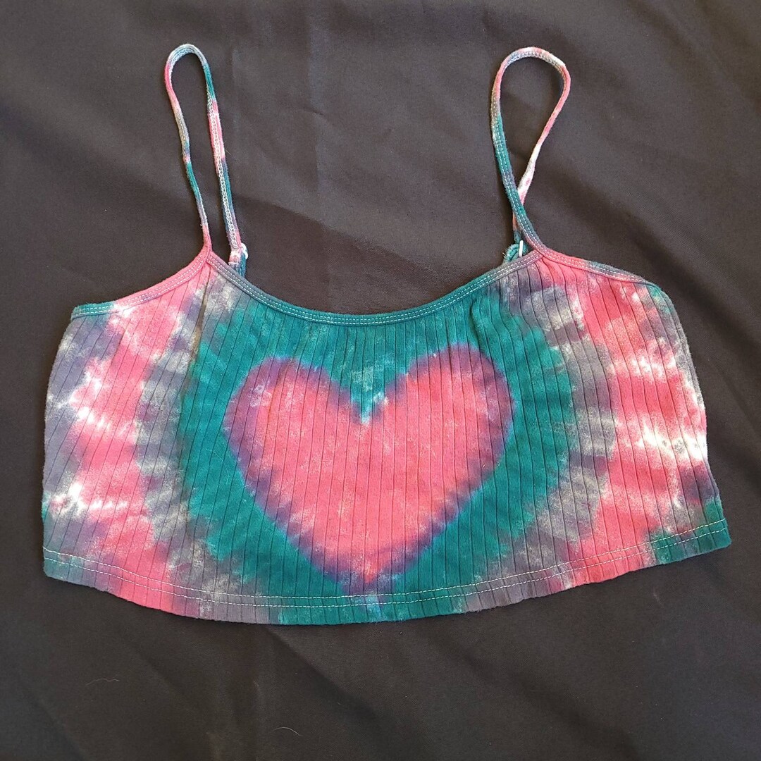 XL Heart Tie-dye Crop Top: Mauve & Forest Ribbed Fabric - Etsy