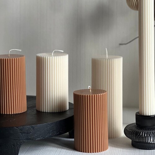 Ribbed Pillar Candle Home Decor Wedding Decor Bridal - Etsy
