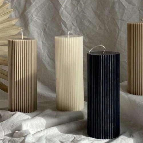 Ribbed Pillar Candle Set - Etsy
