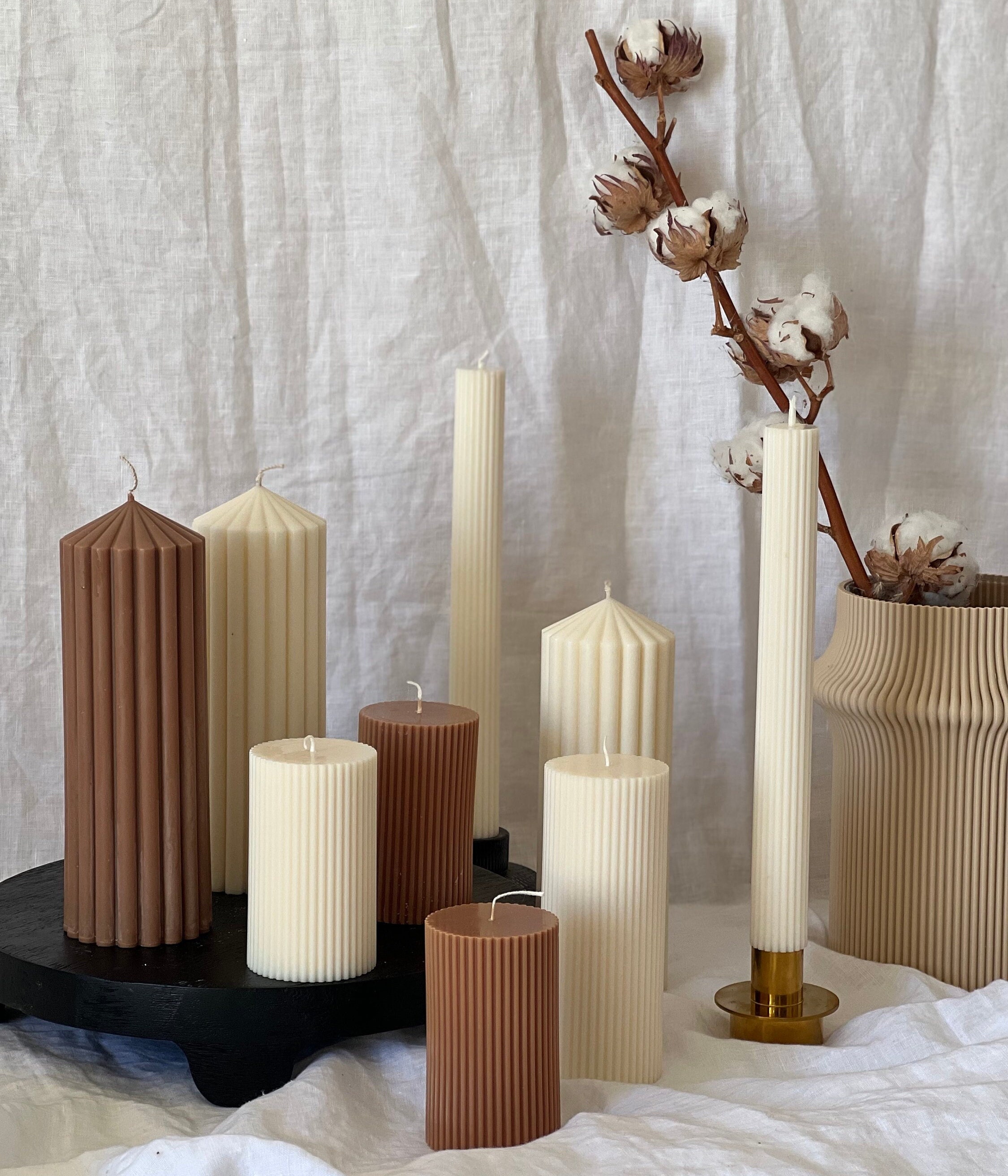Large Thick Ribbed Candle pillar Candle aesthetic Candle - Etsy
