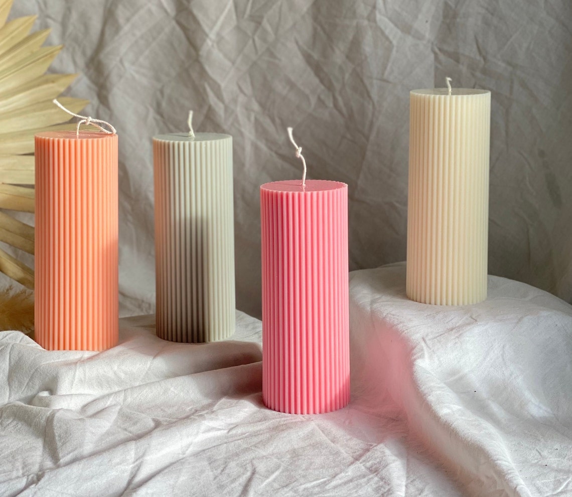 Ribbed Thick Candle pillar Candle home Decor Candle large | Etsy UK