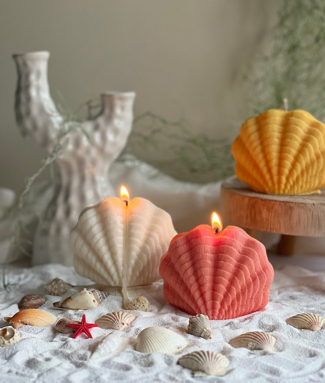 Large Sea Shell Candles | Pillar Candle | Summer Candle | Soy Wax ...
