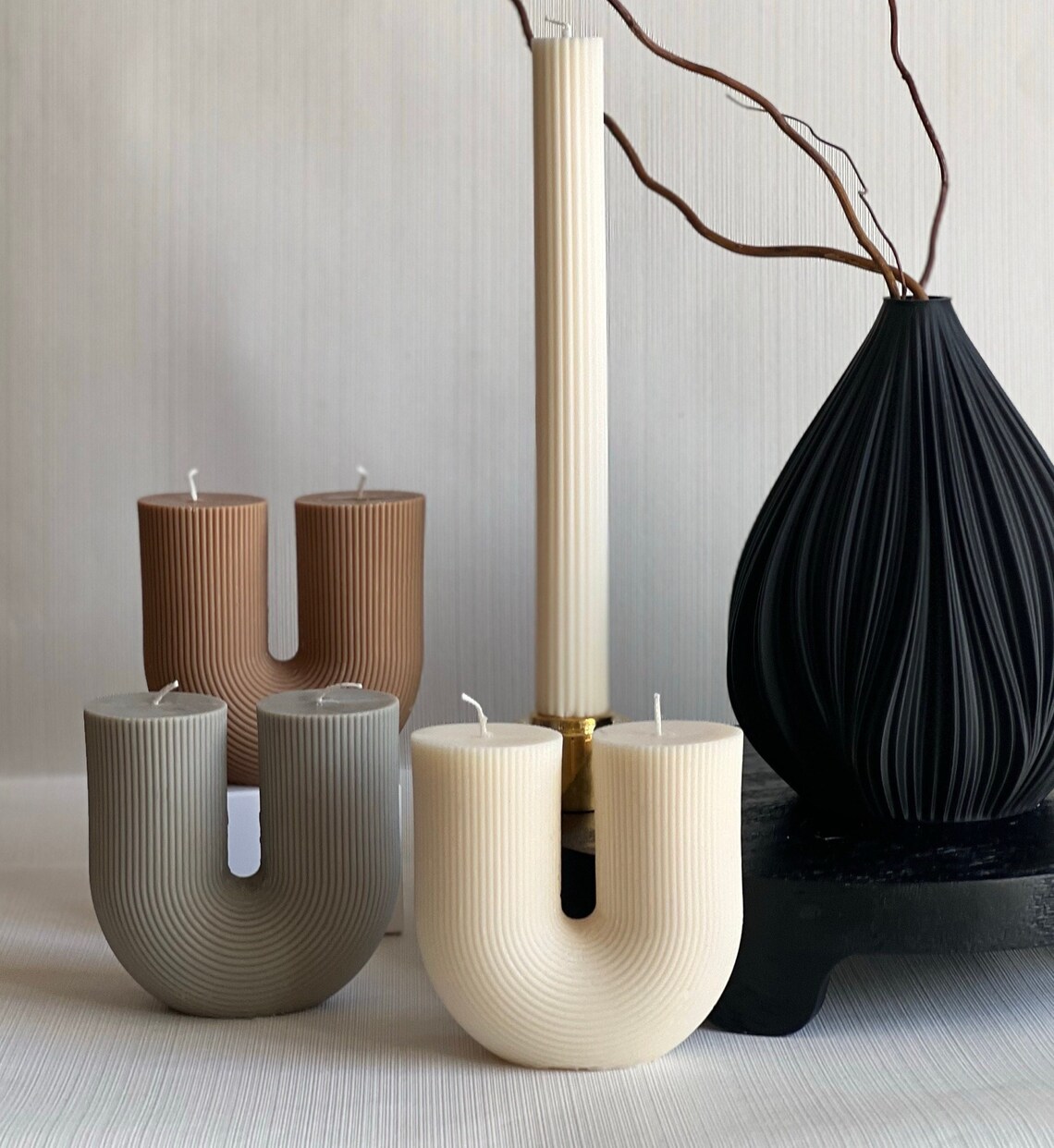 Extra Large U Shaped Candle Ribbed Candle XL U Candle | Etsy UK