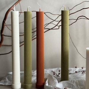 Flat Bottom Taper Ribbed Candles | Tall Ribbed Pillar Candle | Greek ...
