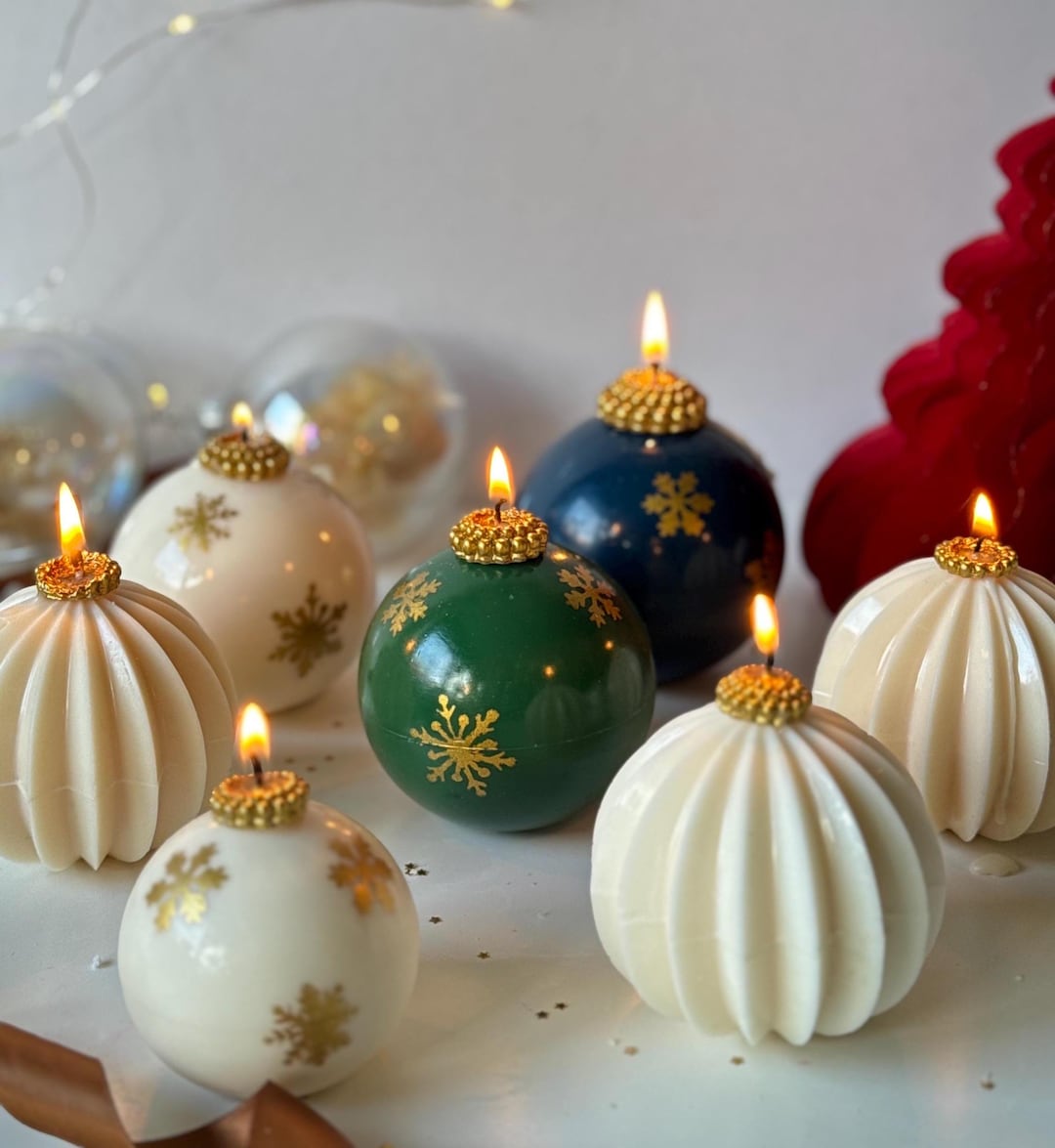 Hand-painted Bauble Candle: Soy Wax Christmas Ornament - Etsy UK