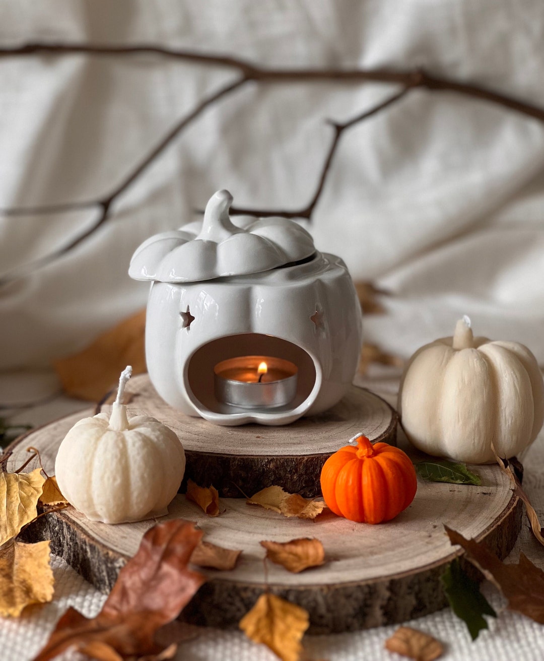White Pumpkin Wax Burner Oil Burner Pumpkin Lantern Burner - Etsy UK
