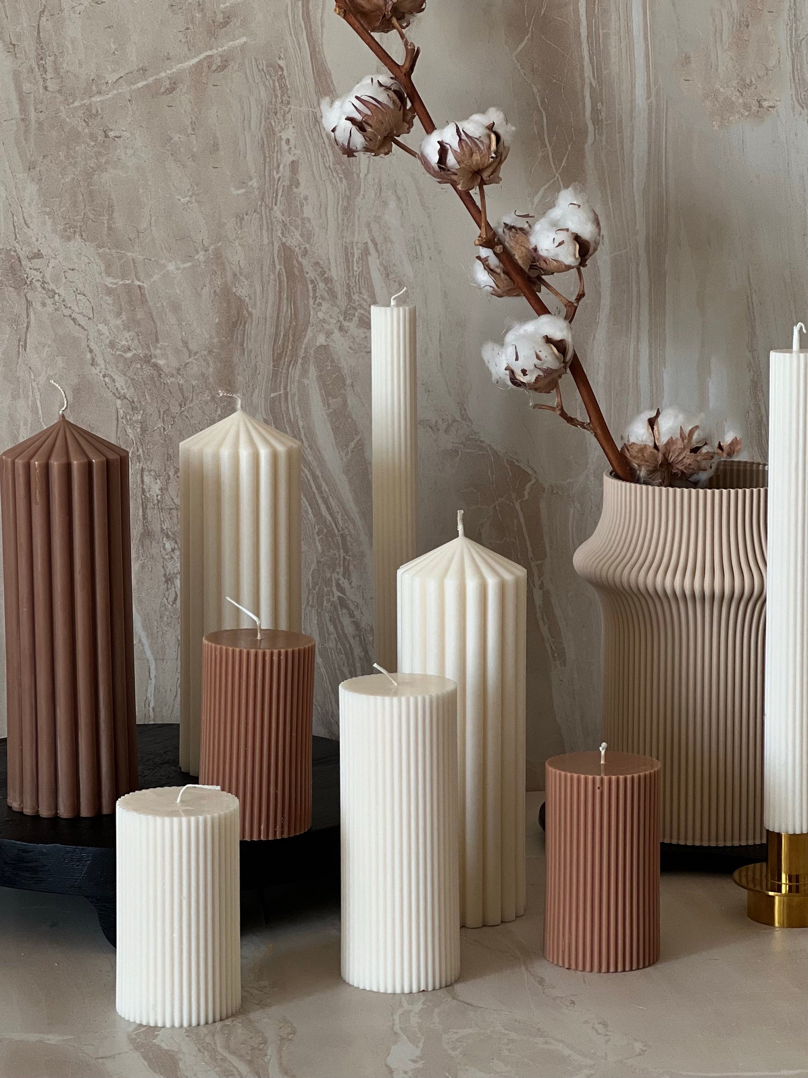 Large Thick Ribbed Candle pillar Candle aesthetic Candle large Ribbed ...