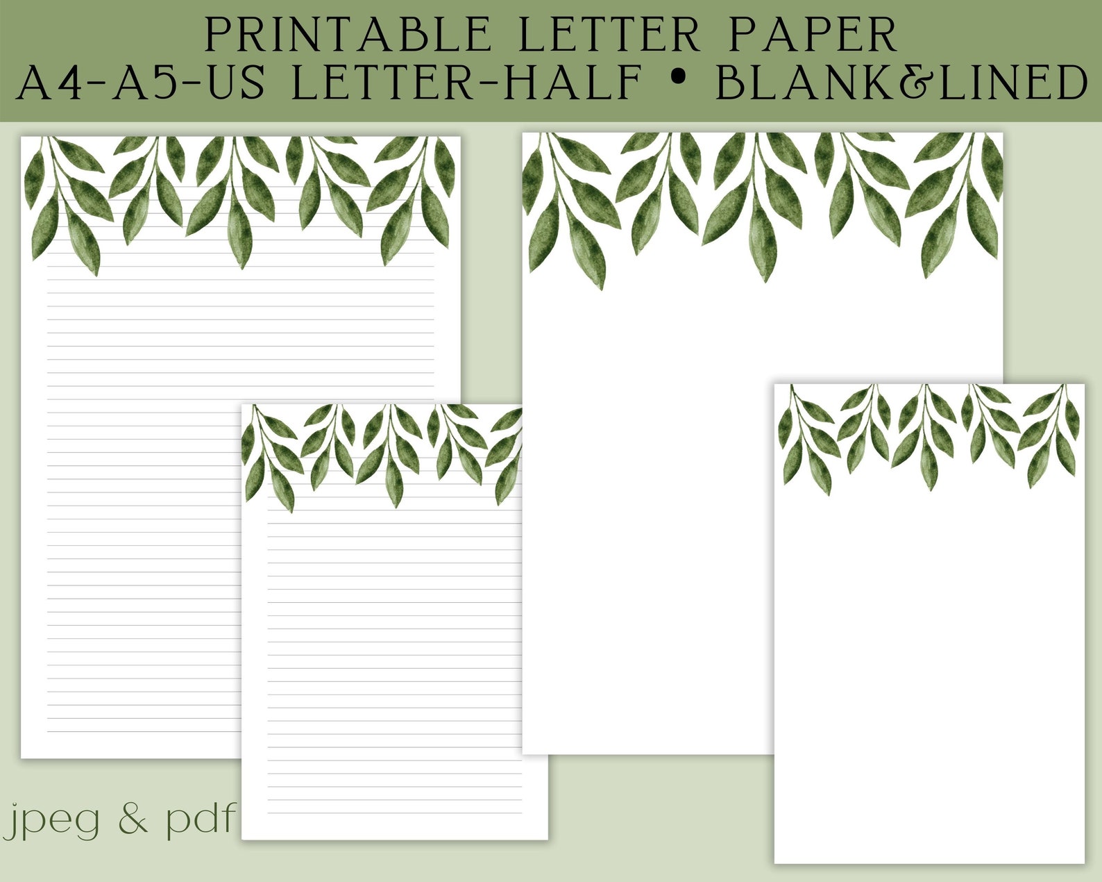 Letter Paper, Printable Note Paper, Letter Writing Set, Writing Sheet ...