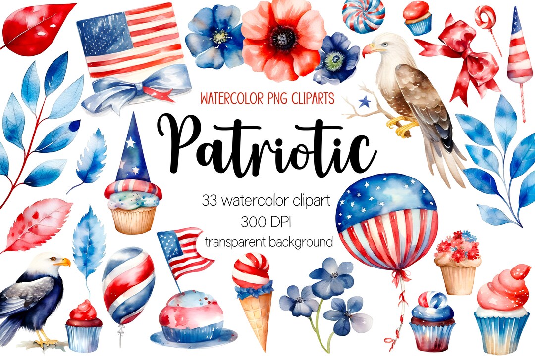 Patriotic Watercolor Cliparts, Patriotic Clipart, Patriotic Png, 4th of ...