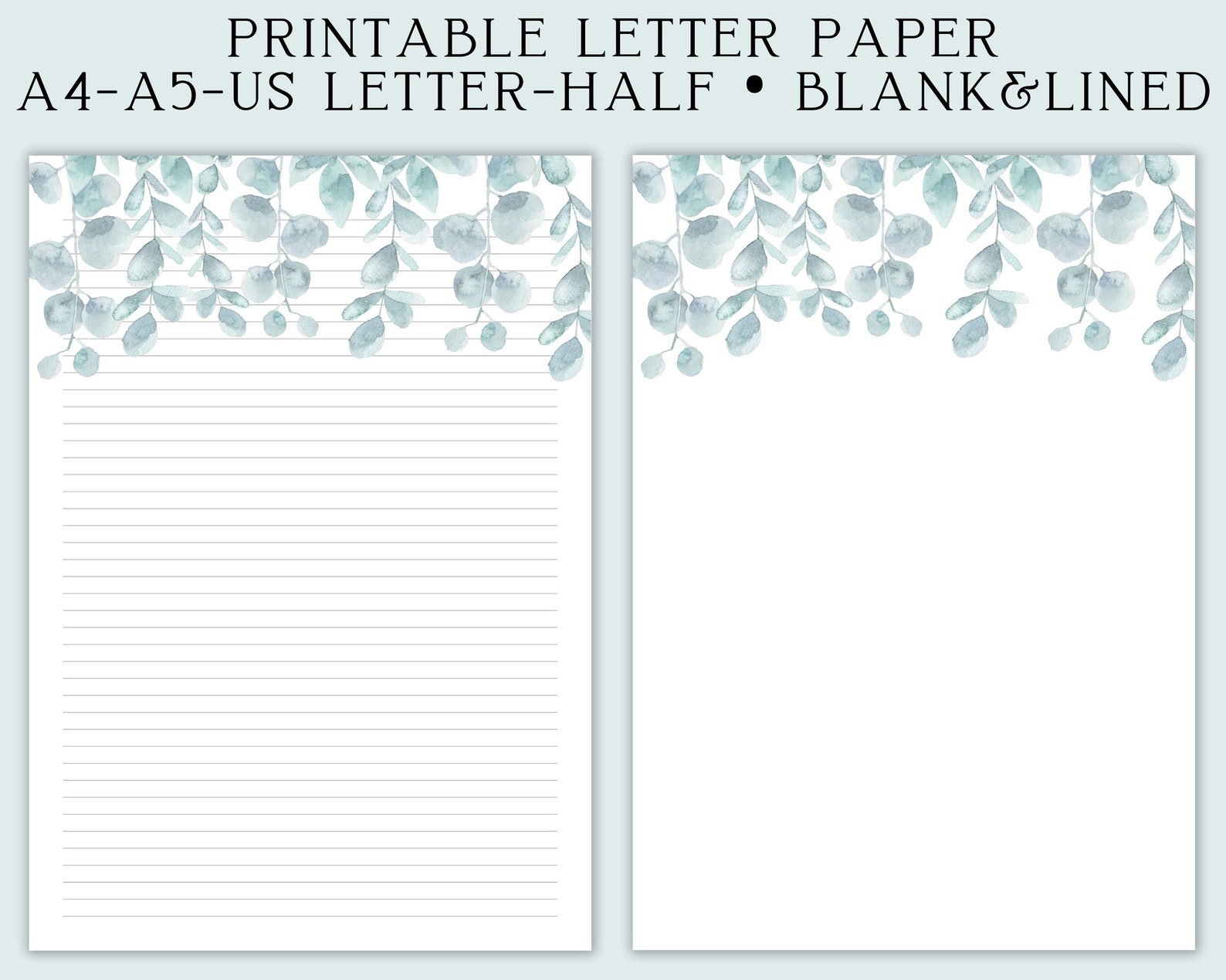 Blue Leaves Printable Stationary Printable Writing Paper - Etsy