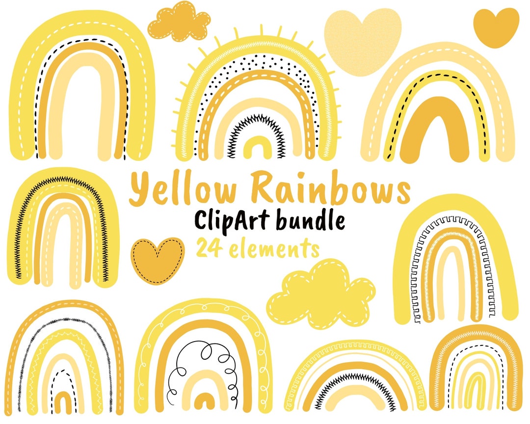 Yellow Rainbow Clipart: Boho Design Elements (PNG) - Etsy