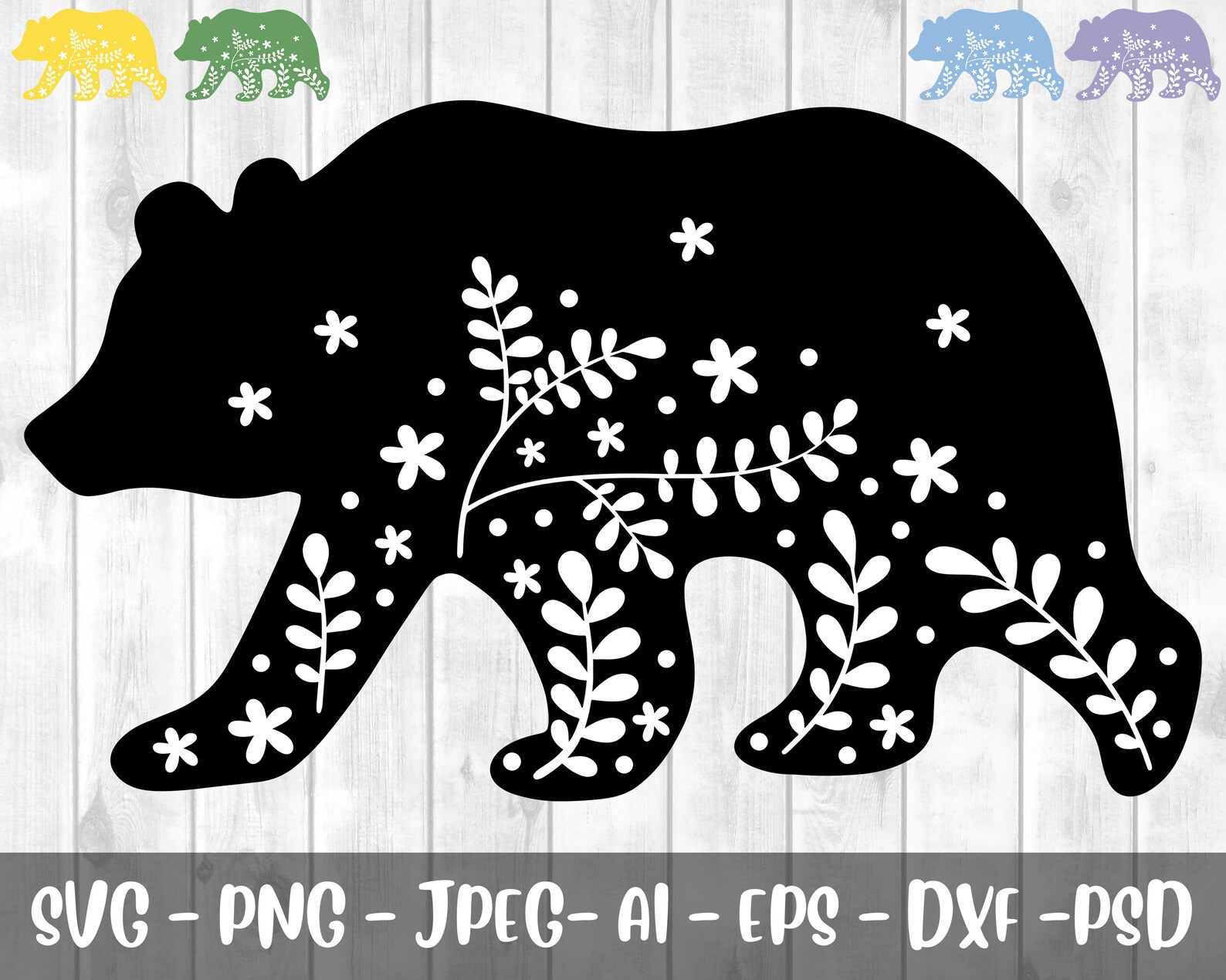 Bear SVG Floral Bear SVG Flower Bear Svg Floral Bear PNG - Etsy