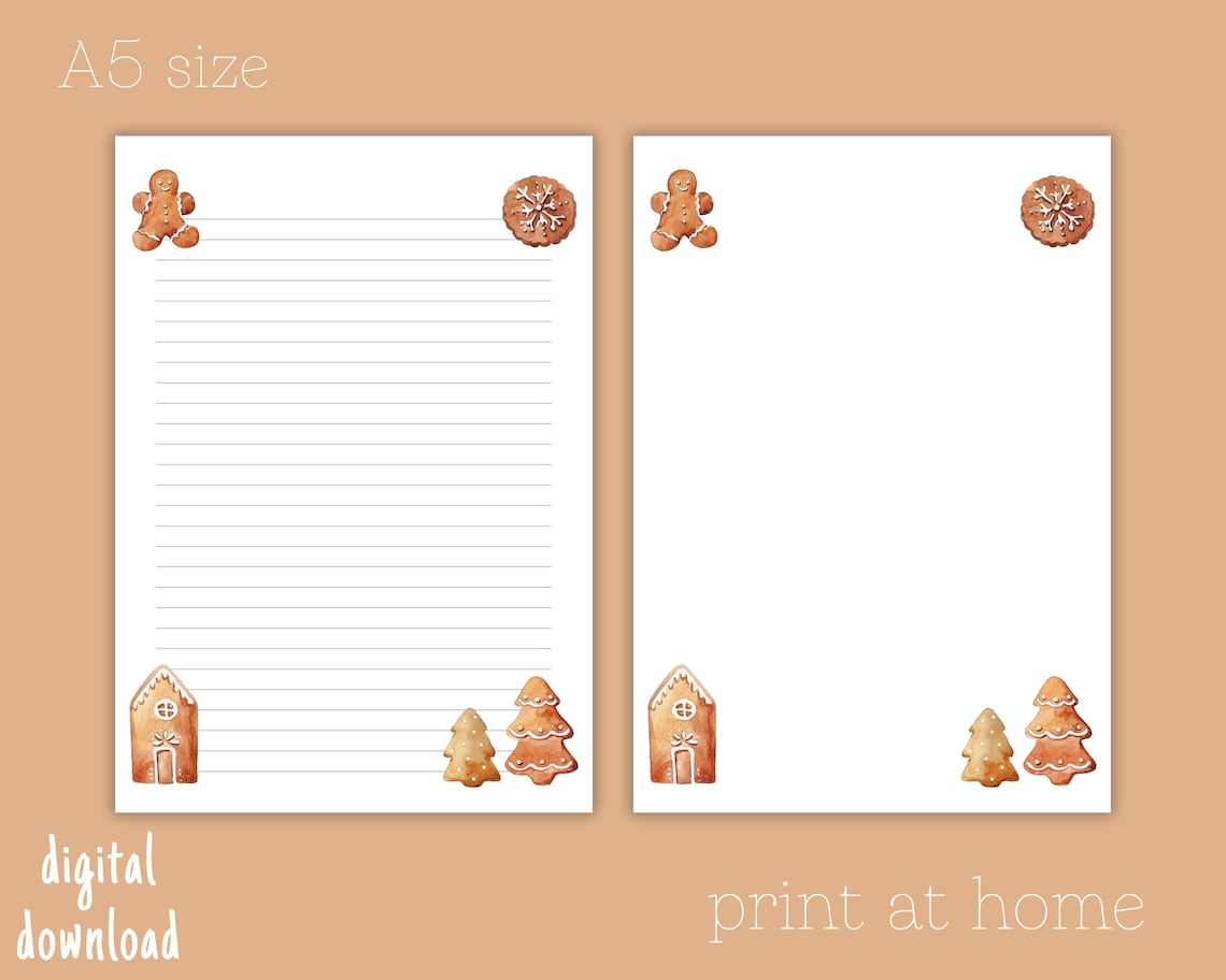 Christmas Letter Writing Paper: Gingerbread Theme (printable) - Etsy
