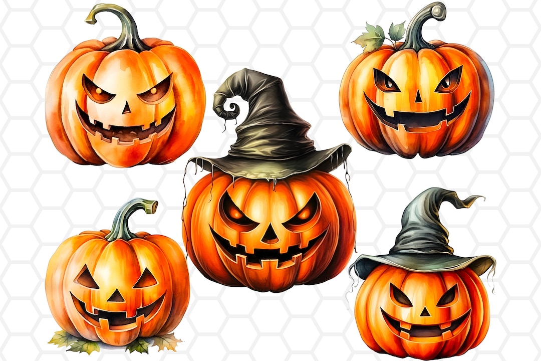 Cliparts de sublimation de citrouille d'Halloween à l'aquarelle ...