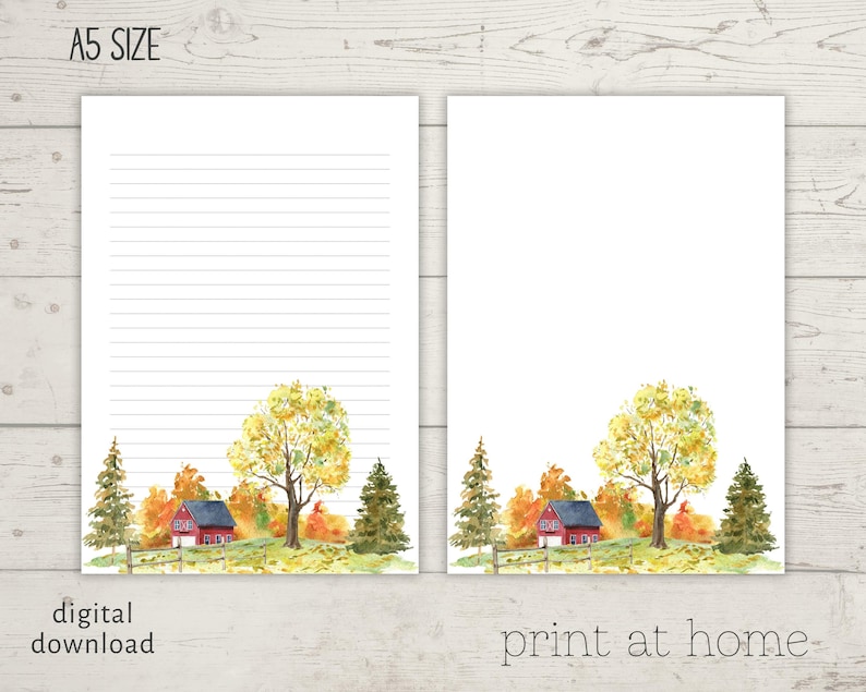 Autumn Landscape Printable Letter Paper: Lined & Blank (digital ...
