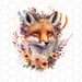Watercolor Floral Fox Clipart Fox Sublimation Sublimation - Etsy