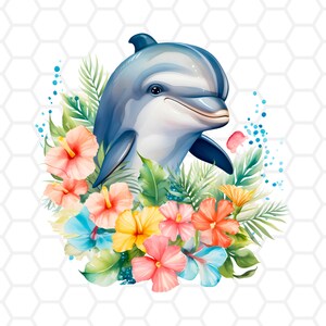Watercolor Floral Dolphin Clipart Bundle, Png Files for Sublimation ...
