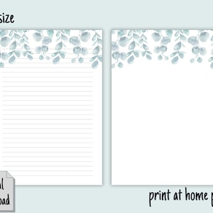 Blue Leaves Printable Stationary, Printable Writing Paper, Printable ...