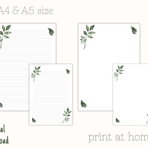 Green Watercolor Leaves Printable Letter Paper Letter Writing - Etsy