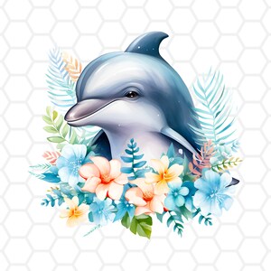 Watercolor Floral Dolphin Clipart Bundle, Png Files for Sublimation ...