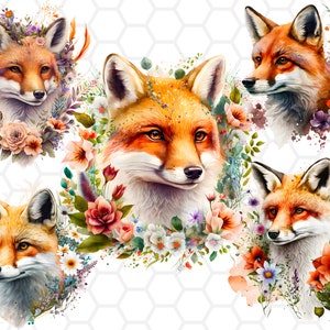 Watercolor Floral Fox Clipart, Fox Sublimation, Sublimation Designs ...