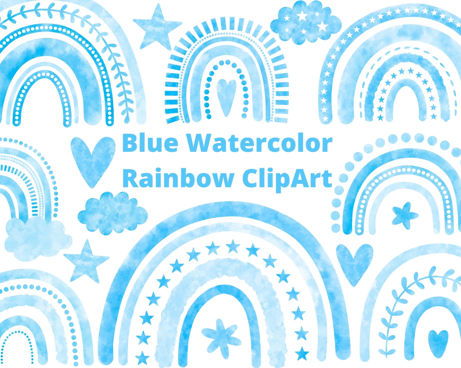 Blue Watercolor Rainbow Clipart Boho Rainbow Clip Art - Etsy