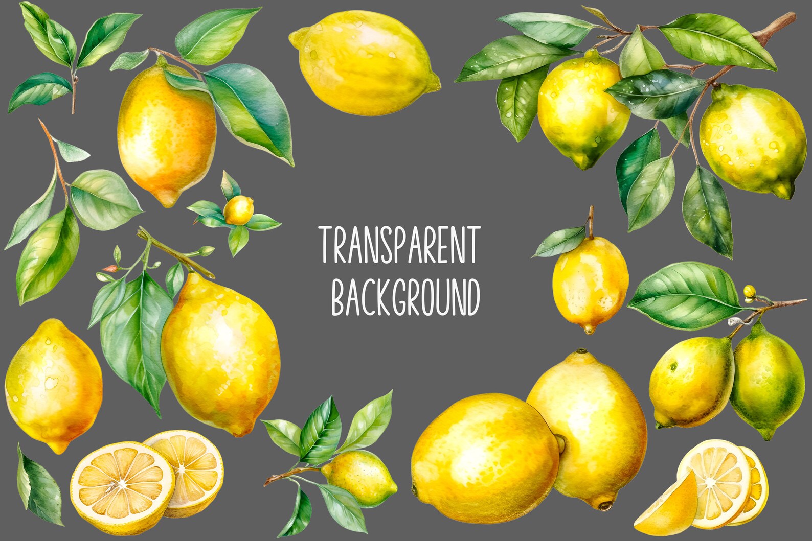 Watercolor Lemon Clipart Set: 20 PNG Fruit Designs (digital Download ...