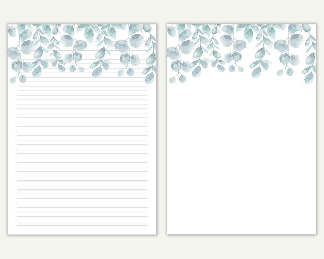 Blue Leaves Printable Stationary, Printable Writing Paper, Printable ...